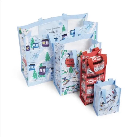 Vera Bradley | Bags | Vera Bradley Peanuts Ski Slope Snoopy 4 Pc Gift Bag Market Tote Set | Poshmark